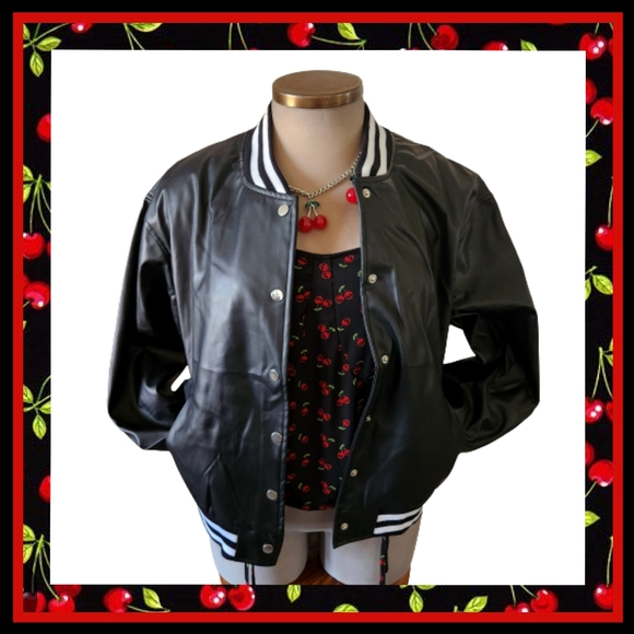 Helium | Jackets & Coats | Helium Midnite Black Faux Leather Bomber ...